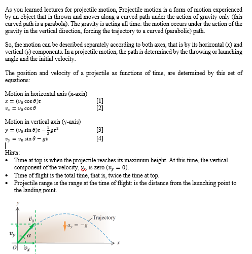 Solved As you learned lectures for projectile motion, | Chegg.com