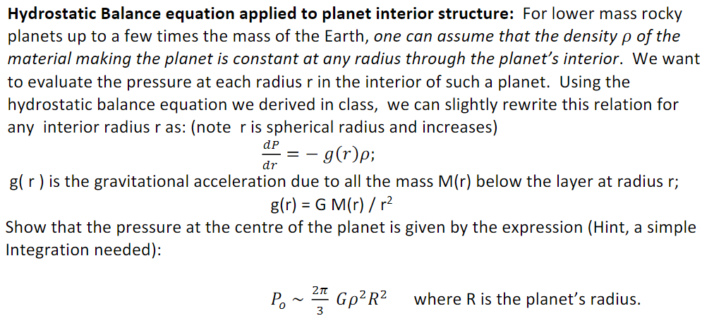 Solved Hydrostatic Balance equation applied to planet | Chegg.com