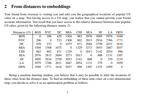 2 From distances to embeddings Your friend from | Chegg.com