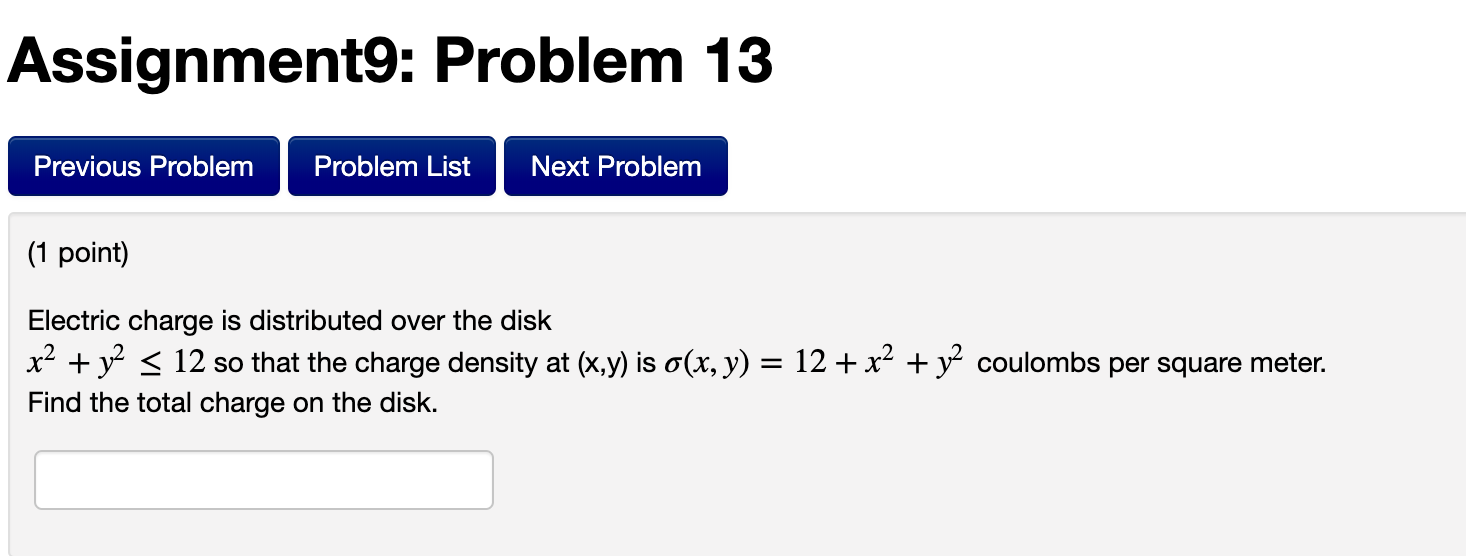 Solved Assignment9 Problem 13 Previous Problem Problem List 