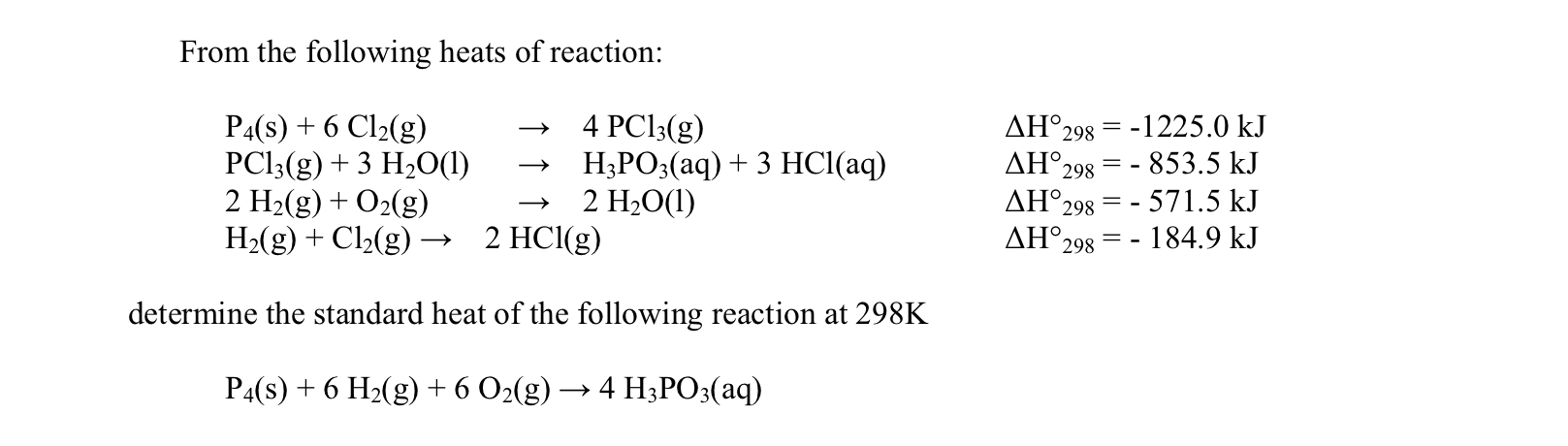 Solved From the following heats of reaction: P4( s)+6Cl2( | Chegg.com