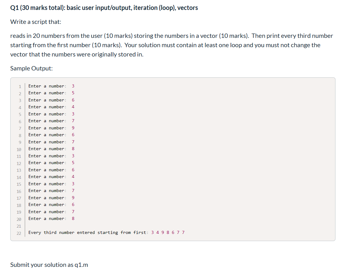 Solved Q1 (30 marks total): basic user input/output, | Chegg.com