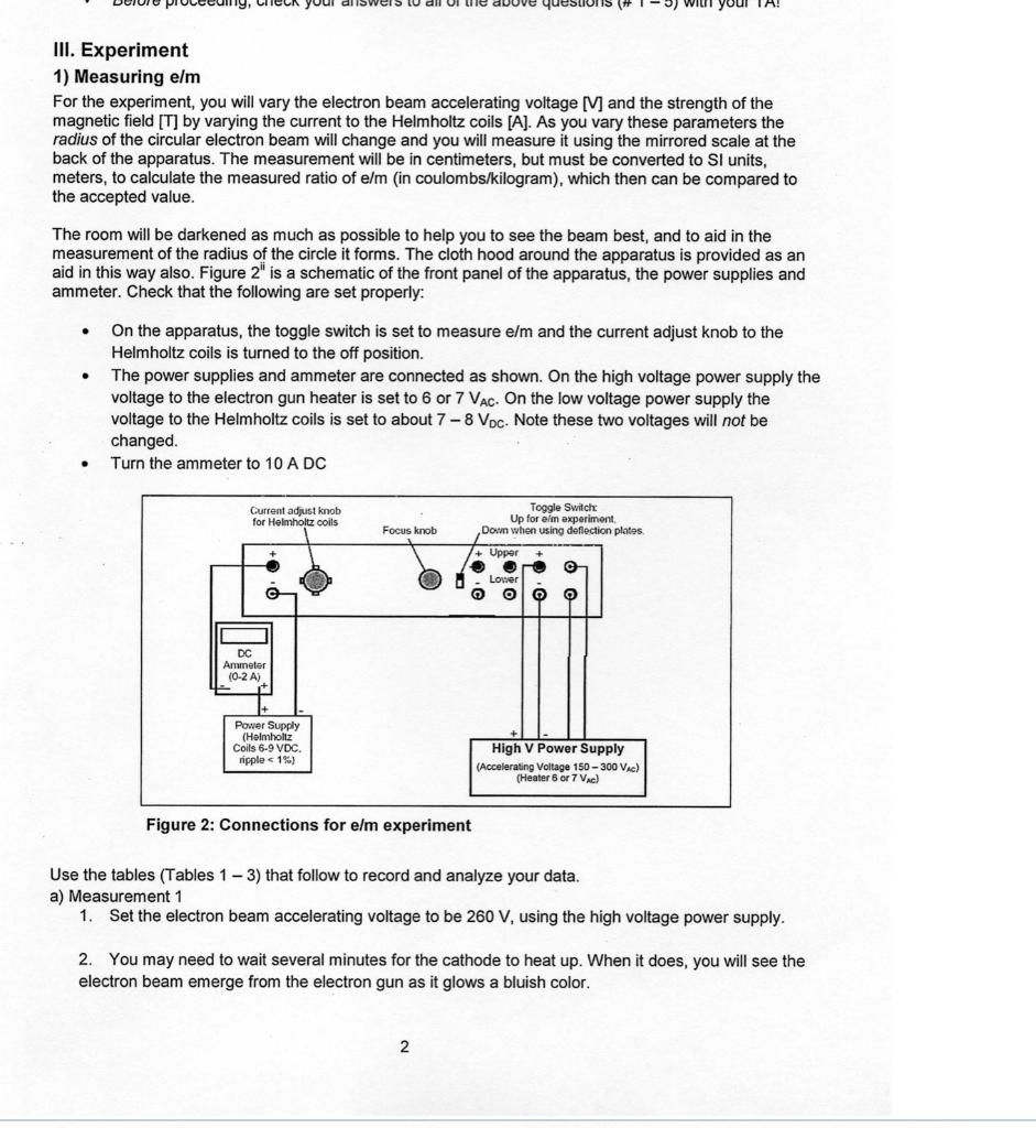 Solved quest your 1A! III. Experiment 1) Measuring elm For | Chegg.com
