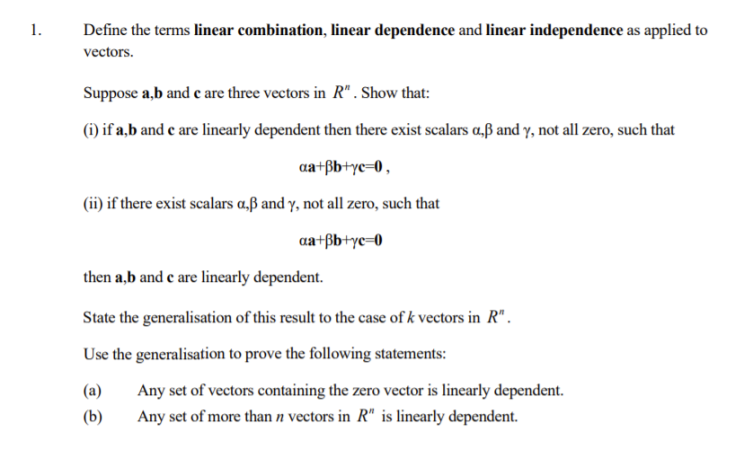 Solved 1 Define The Terms Linear Combination Linear