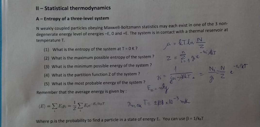 Solved II - Statistical thermodynamics A-Entropy of a | Chegg.com