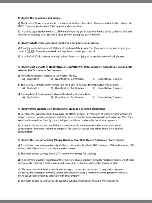 Solved 1) Identify the population and sample. a) The Student | Chegg.com