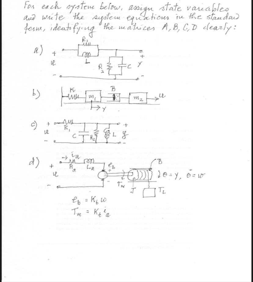 Solved Fos each system below, assign state variables and | Chegg.com