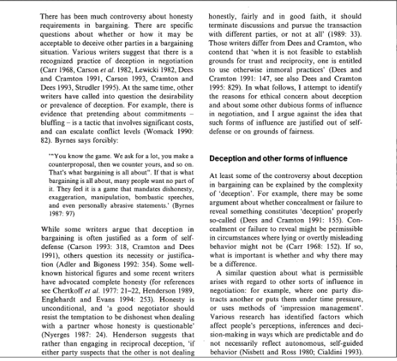 Solved Read the article “Honesty in Negotiation.” After | Chegg.com