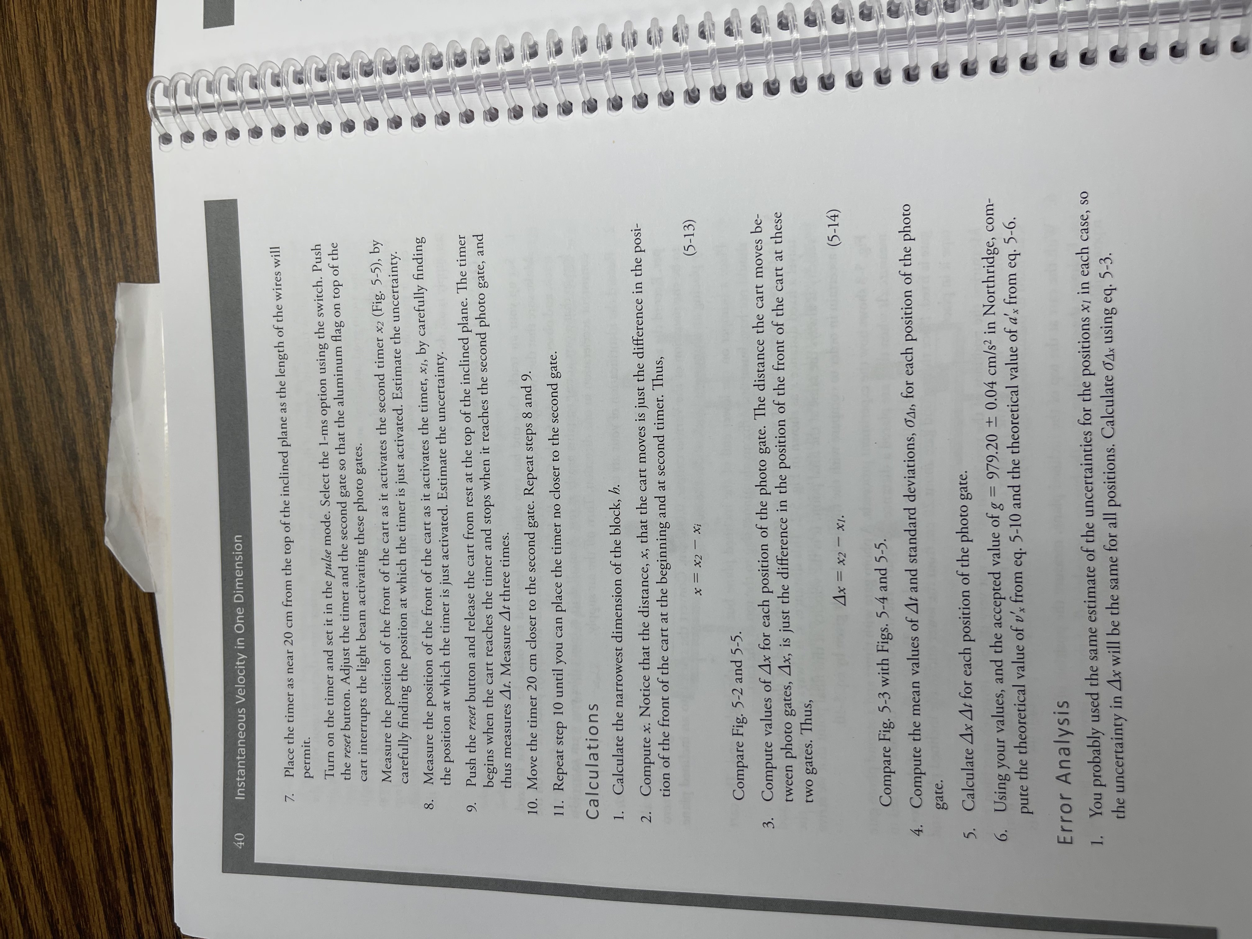 EXPERIMENT 5-INSTANTANEOUS VELOCITY IN ONE DIMENSION | Chegg.com