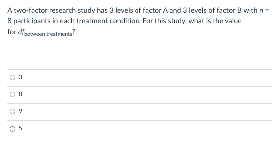 Solved A two-factor research study has 3 levels of factor A | Chegg.com