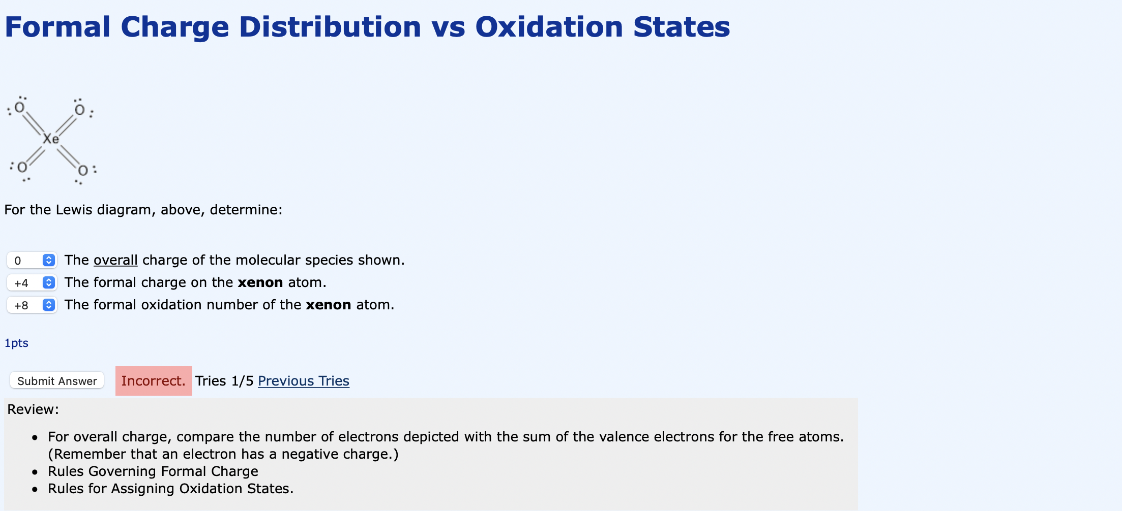 Solved Formal Charge Distribution vs Oxidation States For | Chegg.com