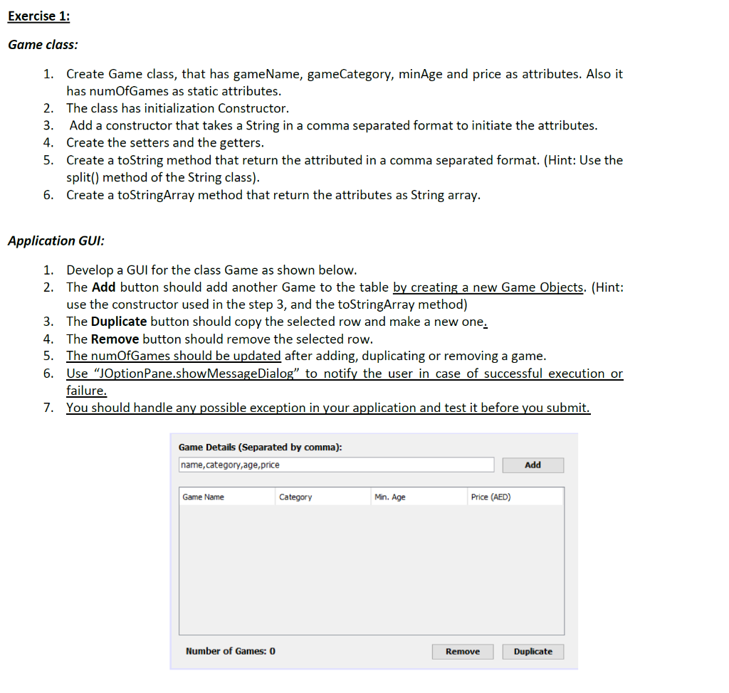 Solved Exercise 1: Game class: 1. Create Game class, that | Chegg.com