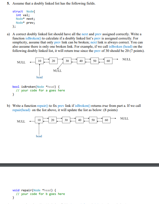 Solved 5. Assume that a doubly linked list has the following | Chegg.com