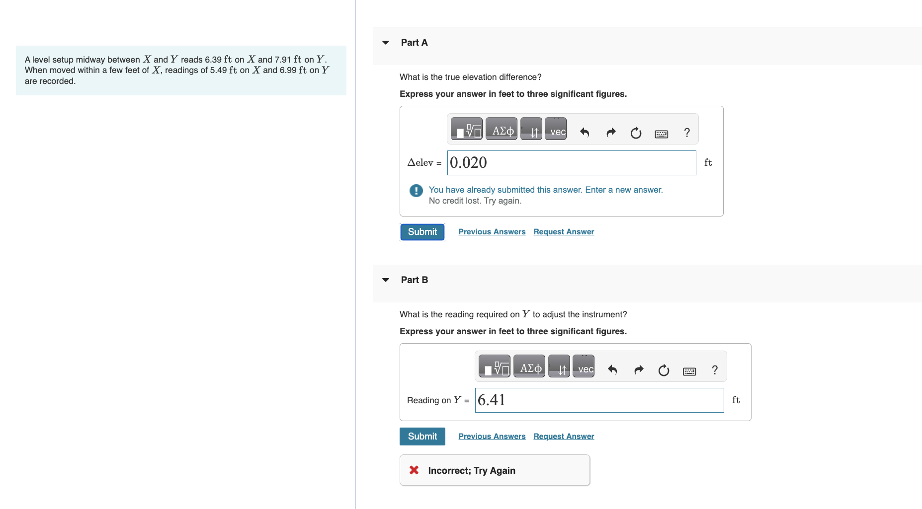 Solved Part A: What is the true elevation difference?Express | Chegg.com