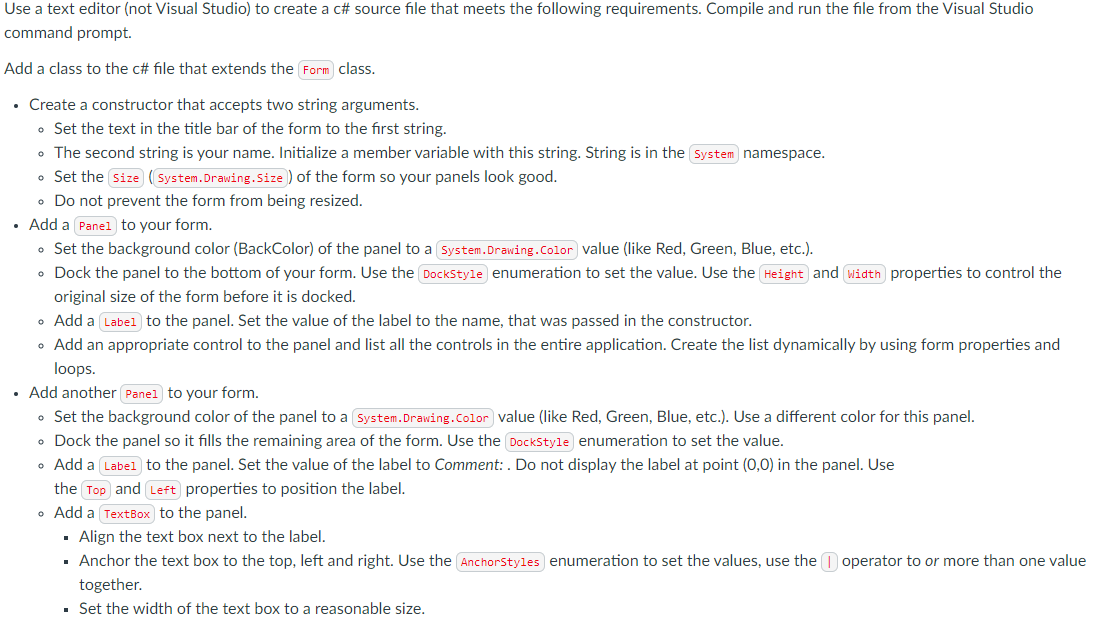 Use a text editor (not Visual Studio) to create a c# | Chegg.com