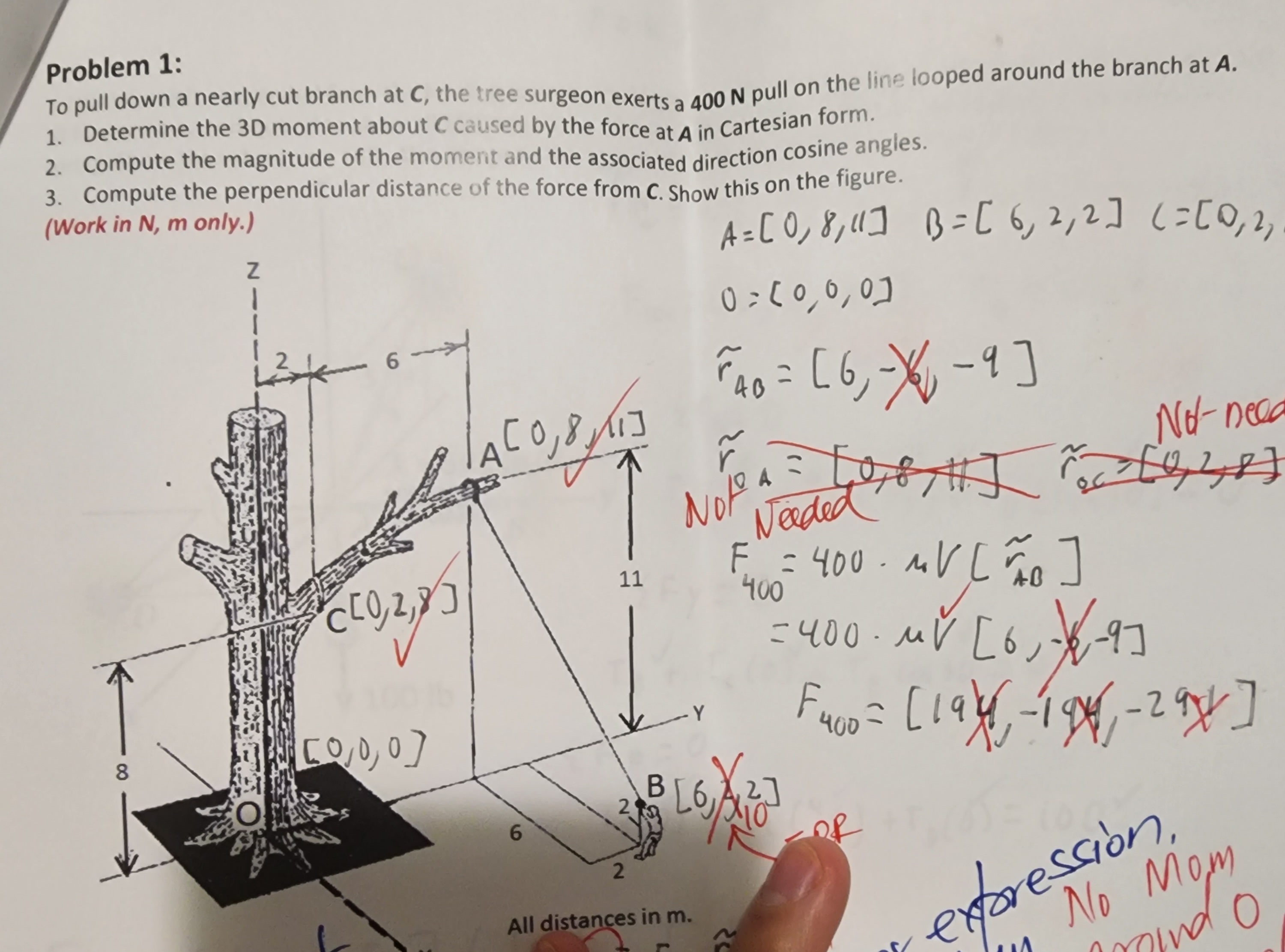 Solved Problem 1: To pull down a nearly cut branch at C, the | Chegg.com