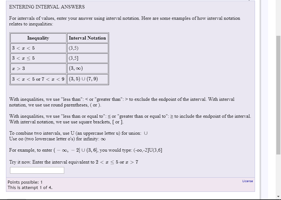 Solved ENTERING INTERVAL ANSWERS For intervals of values, | Chegg.com