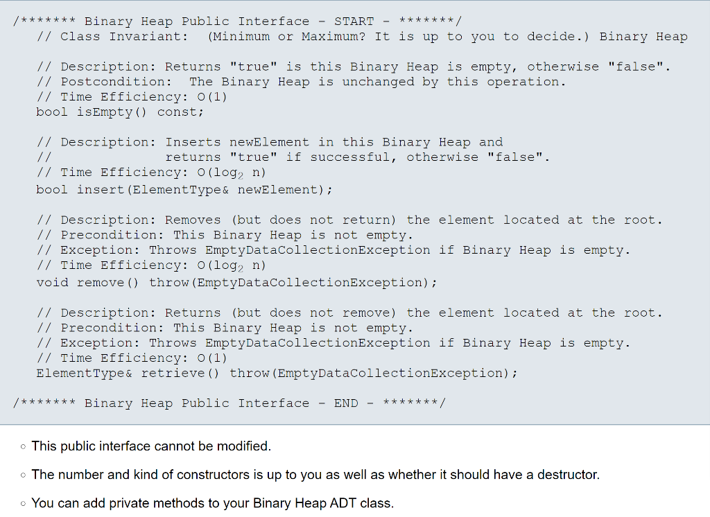 Binary Heap Public Interface - START - | Chegg.com