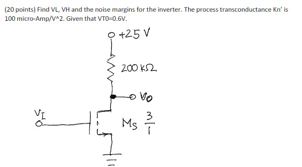 Solved (20 points) Find VL, VH and the noise margins for the | Chegg.com