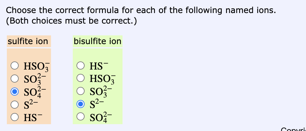 Solved Choose the correct formula for each of the following | Chegg.com