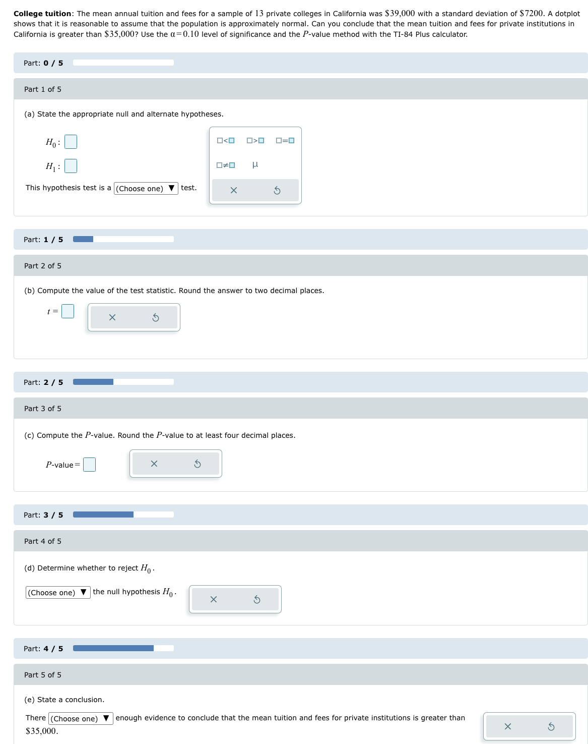 Solved College tuition: The mean annual tuition and fees for | Chegg.com