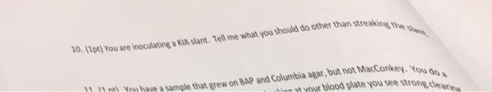 Solved 10. (Ipt) You are inoculating a KIA slant. Tell me | Chegg.com