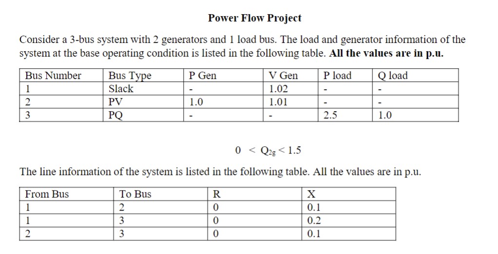 Solved Consider a 3-bus system with 2 generators and 1 load | Chegg.com