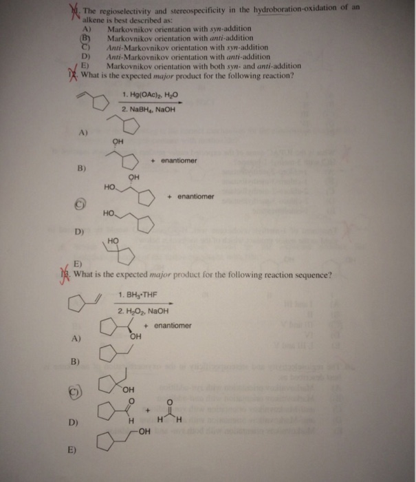 Solved The regioselectivity and stereospecificity in the | Chegg.com