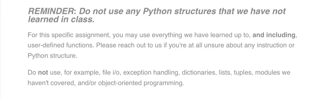 REMINDER: Do not use any Python structures that we | Chegg.com