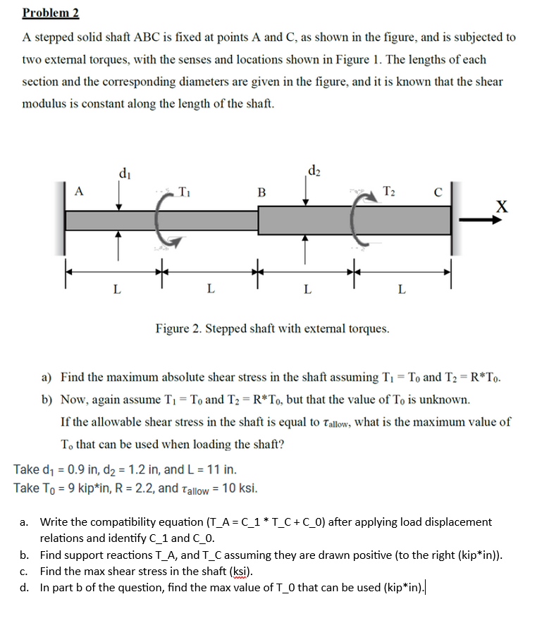 Solved Problem 2A stepped solid shaft ABC is ﻿fixed at | Chegg.com