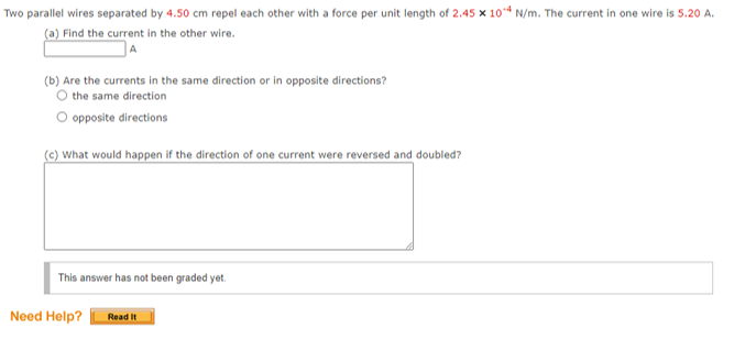 Solved Two parallel wires separated by 4.50 cm repel each | Chegg.com