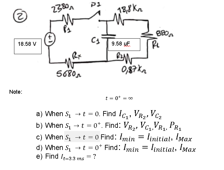 Solved t=0+=∞ a) When S1→t=0. Find IC1,VR2,VC2 b) When | Chegg.com