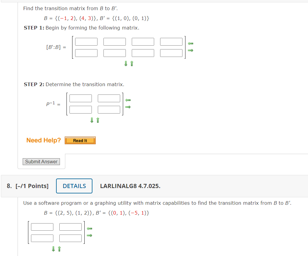 Solved Find the transition matrix from B to B′. | Chegg.com