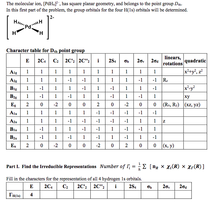 The molecular ion, [PdH4]2, has square planar | Chegg.com