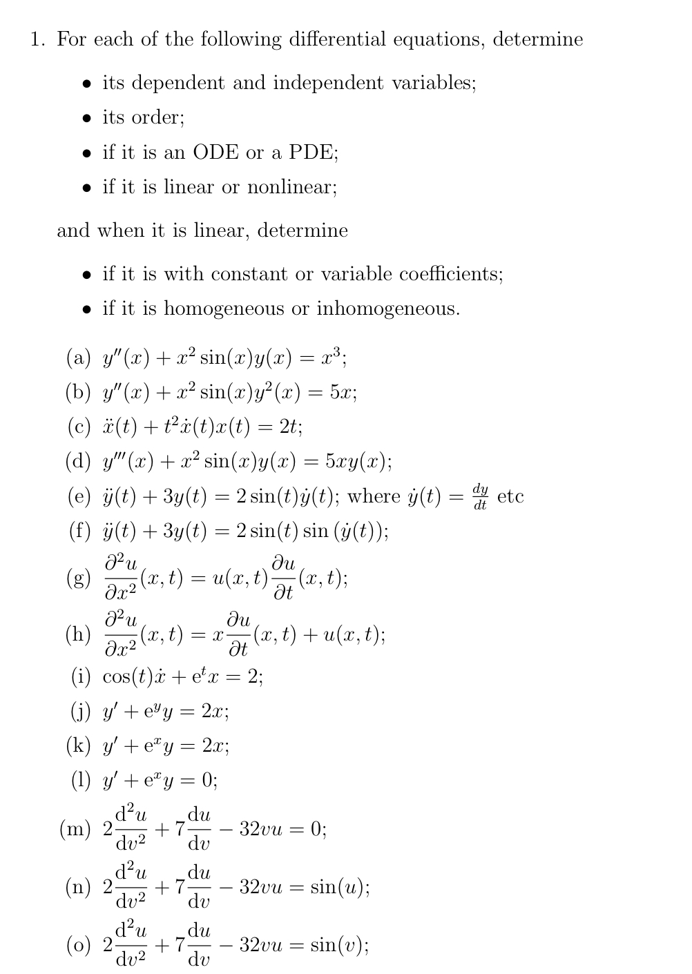 Solved 1. For each of the following differential equations, | Chegg.com