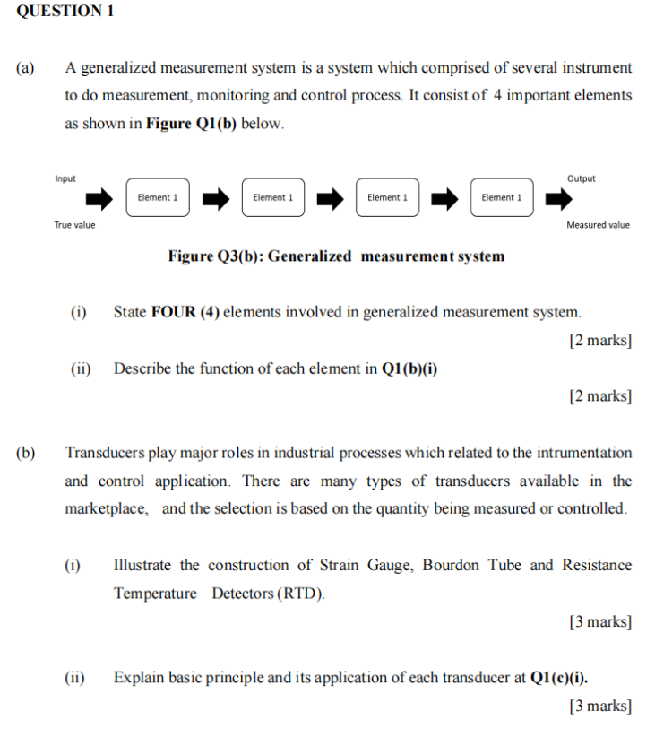 Solved QUESTION 1 (a) A generalized measurement system is a | Chegg.com
