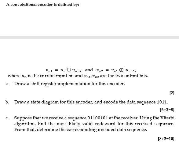 Solved A convolutional encoder is defined by: where un is | Chegg.com