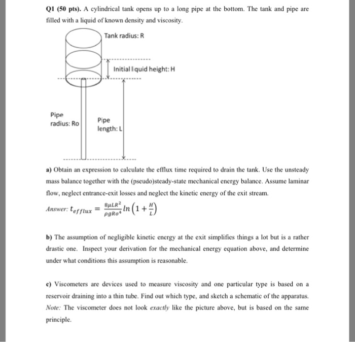 Solved Q1 (50 pts). A cylindrical tank opens up to a long | Chegg.com