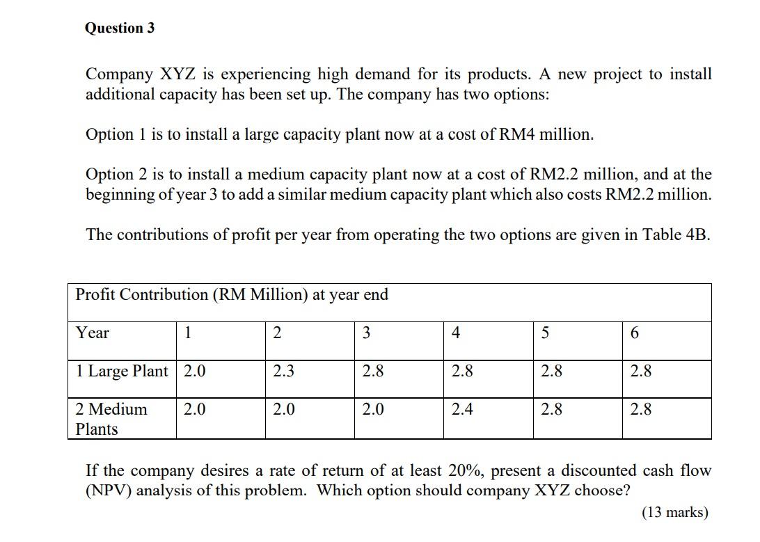 Solved Question 3 Company XYZ is experiencing high demand | Chegg.com
