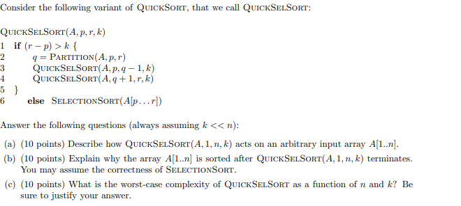 Solved Consider the following variant of QUICкSORT, that we | Chegg.com
