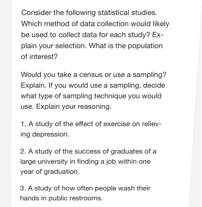 Solved Consider the following statistical studies. Which | Chegg.com