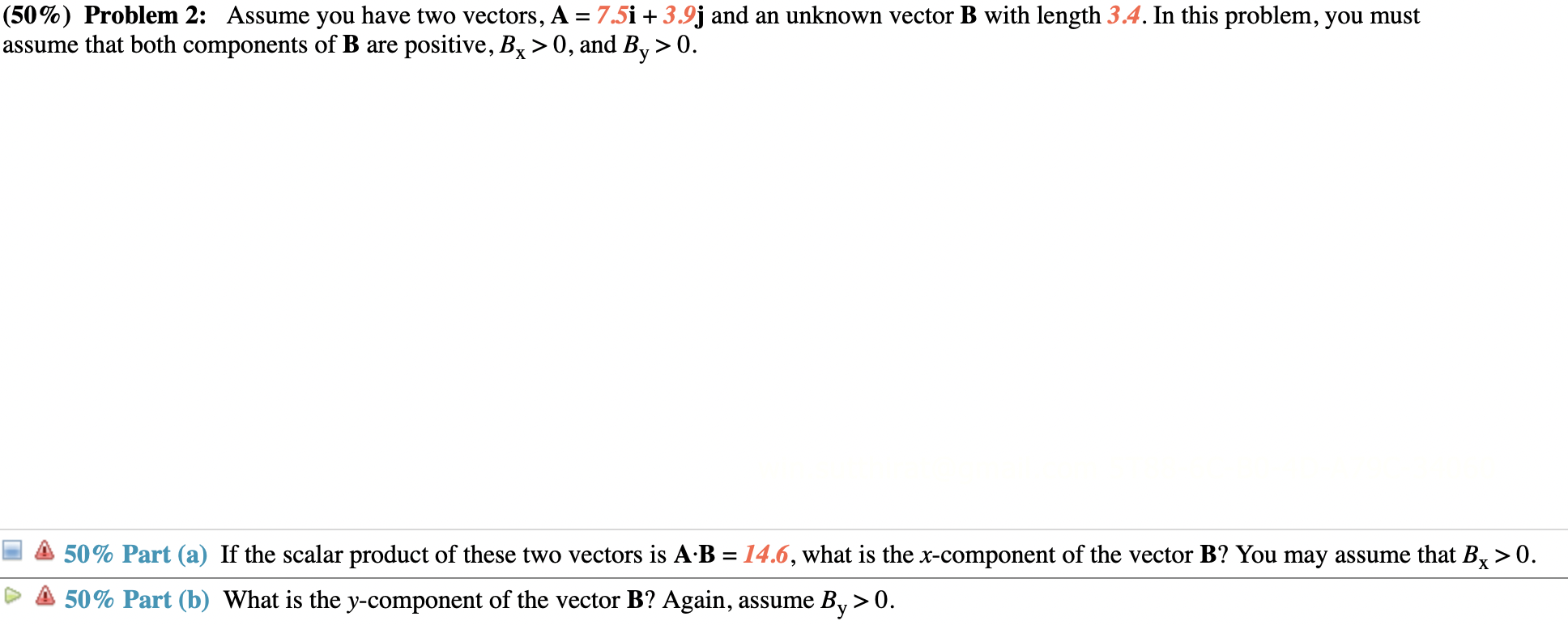 Solved (50%) Problem 2: Assume you have two vectors, A = | Chegg.com