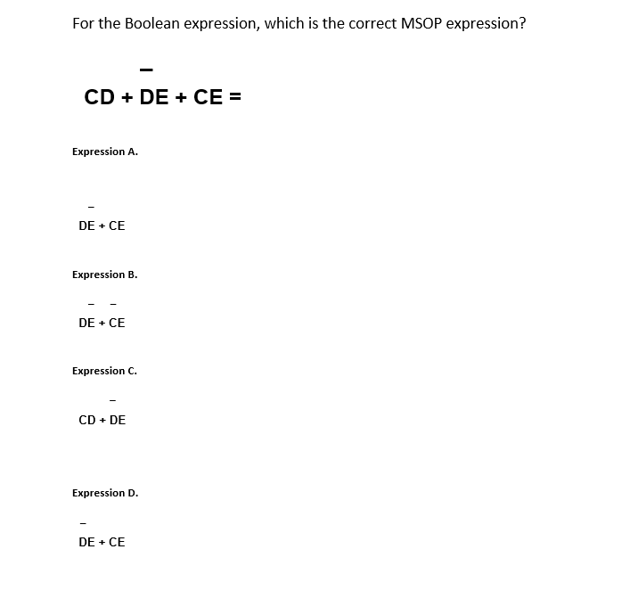 Solved For the Boolean expression, which is the correct MSOP | Chegg.com