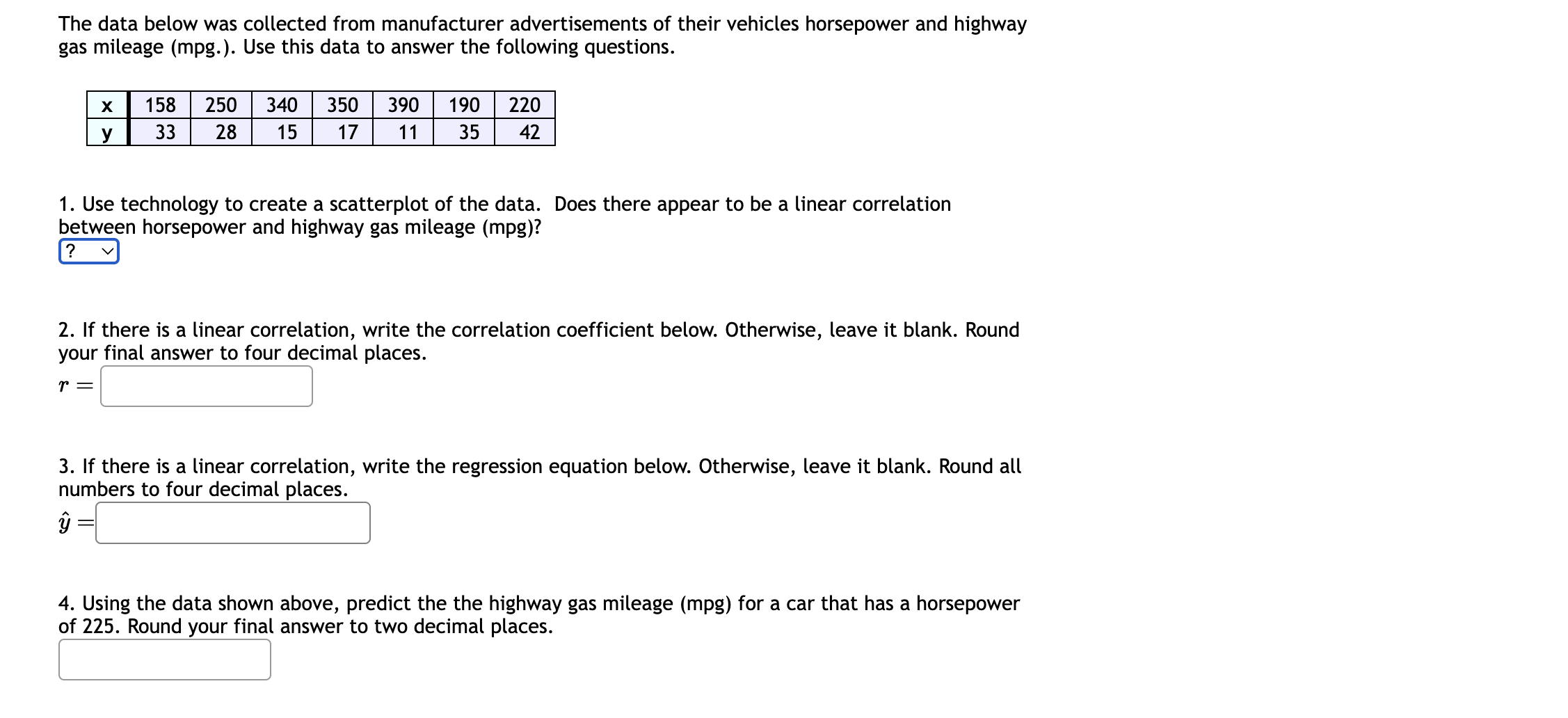 Solved Linear Regression The table below shows the value, V, | Chegg.com