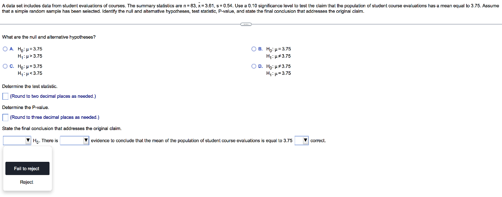 Solved A data set includes data from student evaluations of | Chegg.com