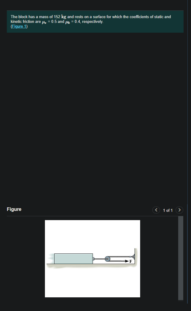 Solved The block has a mass of 152 kg and rests on a surface | Chegg.com