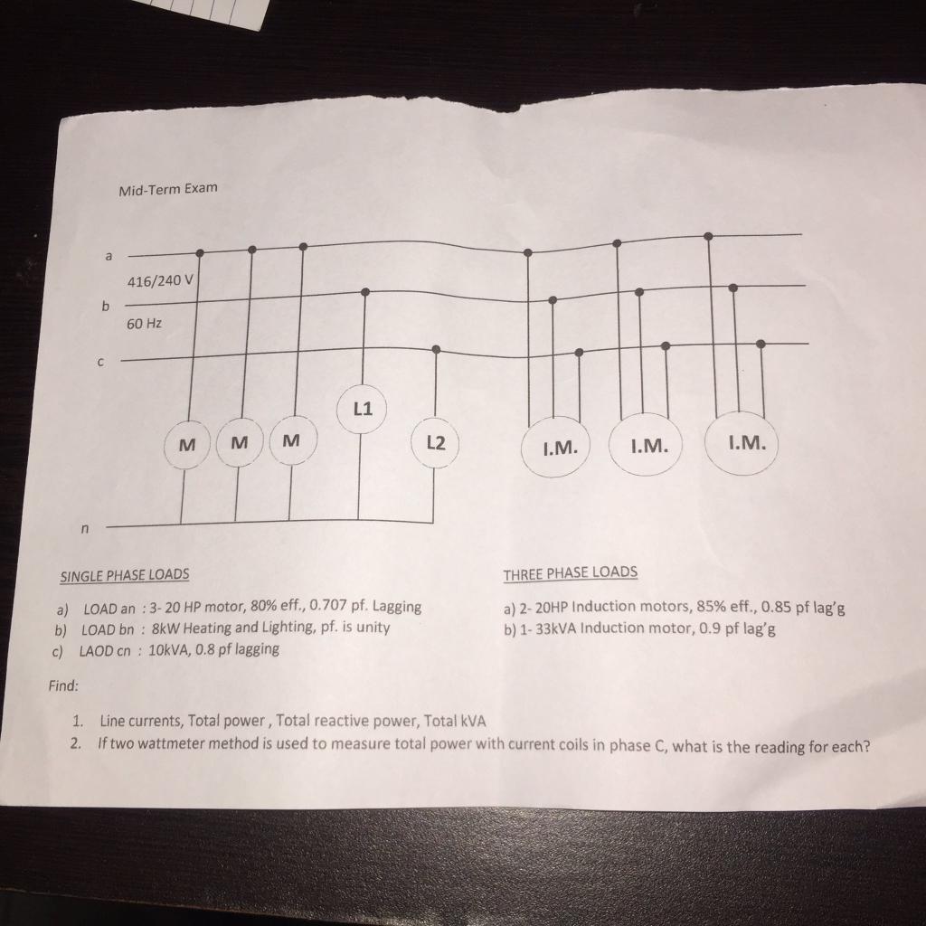 Solved Mid-Term Exam SINGLE PHASE LOADS THREE PHASE LOADS a) | Chegg.com