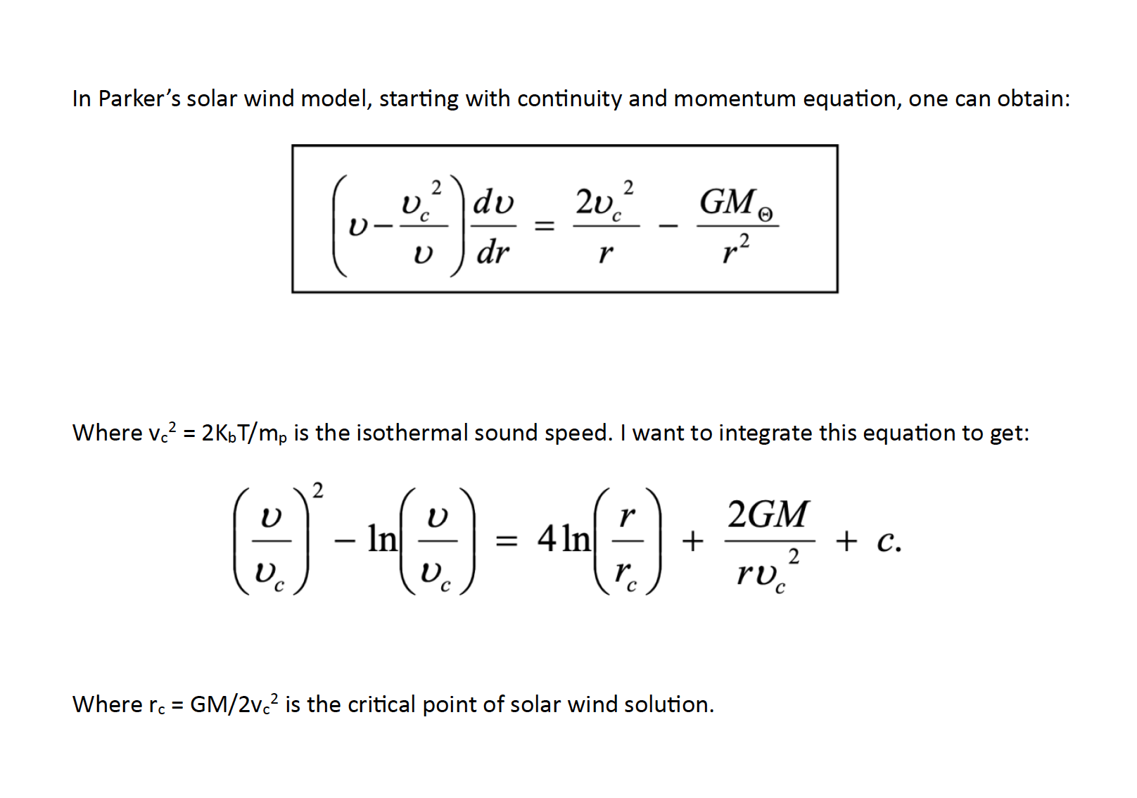 Solved In Parker's solar wind model, starting with | Chegg.com