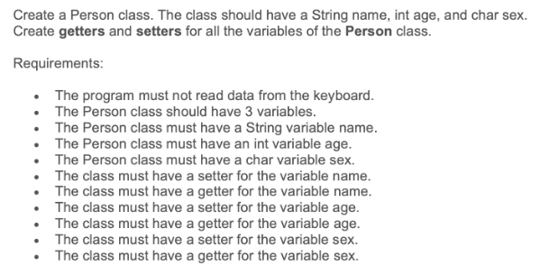 Solved Create a Person class. The class should have a String | Chegg.com