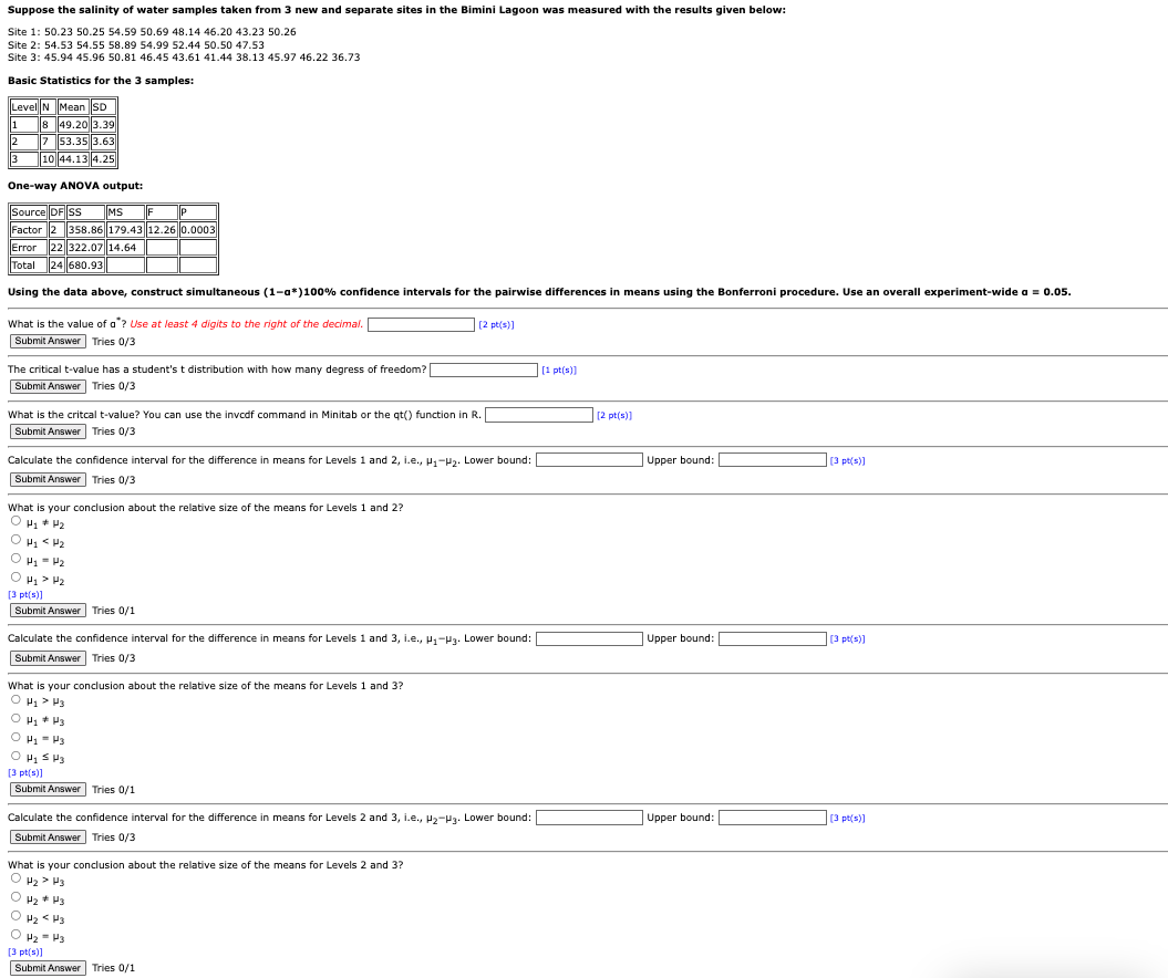 Solved stasSuppose the salinity of ﻿water samples taken from | Chegg.com